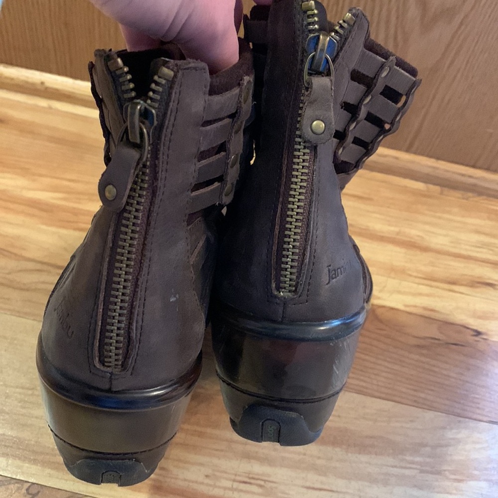 Jambu Candy 8-1/2 Sport Wedge Brown Leather Rear Zip … - Gem